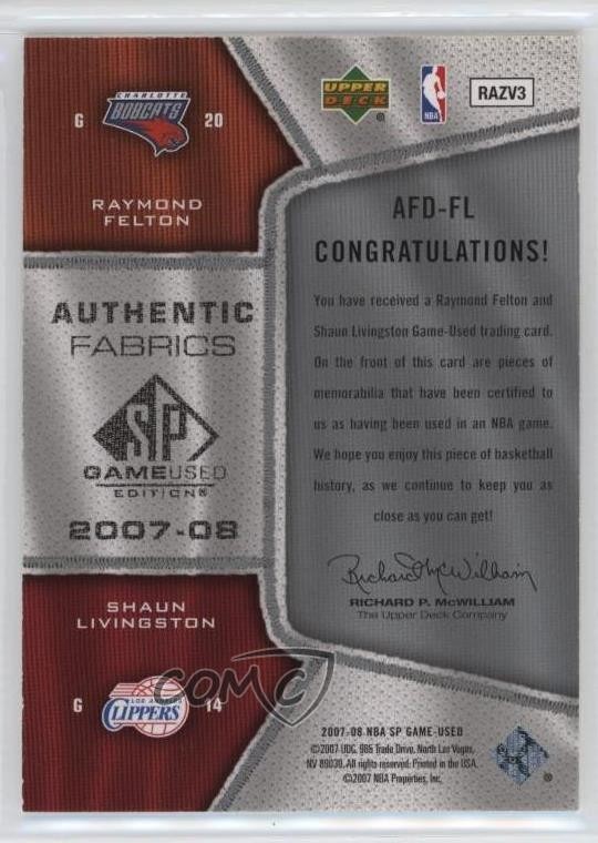 2007-08 SP Game Used Authentic Fabrics Dual /99 Raymond Felton Shaun ...