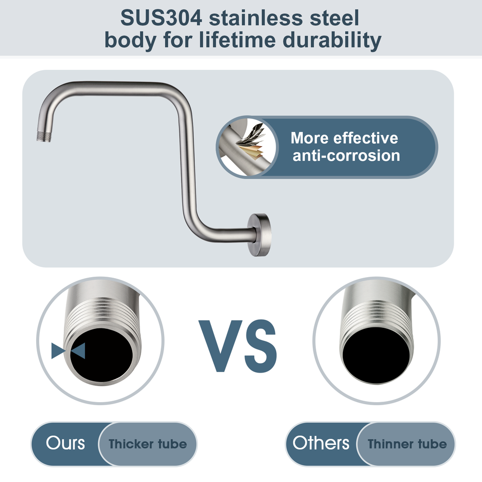 New 13'' S Shaped Shower Head High Rise Extension Arm-Brushed Nickel ...