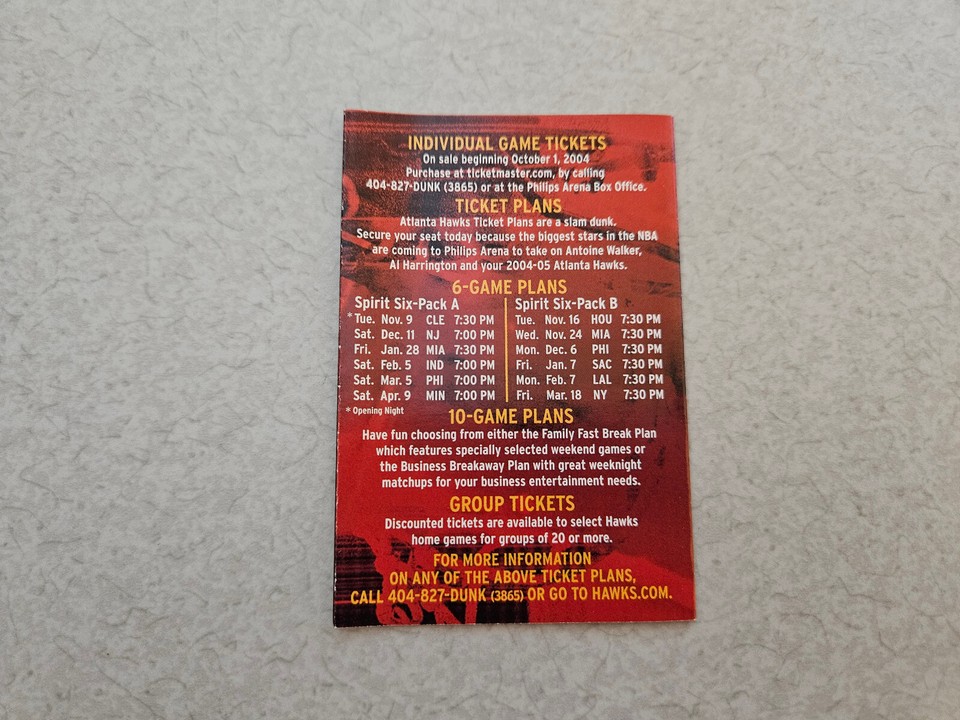 JS15 Atlanta Hawks 2004/05 NBA Basketball Pocket Schedule - Team | eBay