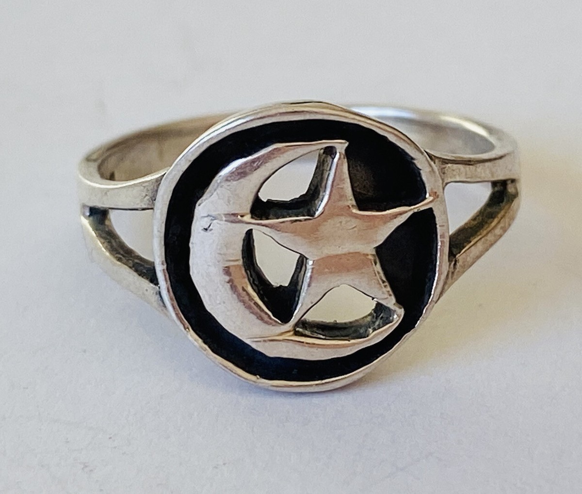 Old Silver Crescent Moon Ring