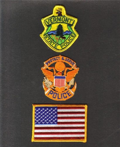 VERMONT State POLICE USA FLAG Sew On Iron On NOVELTY PATCH SET 3 Pcs ...