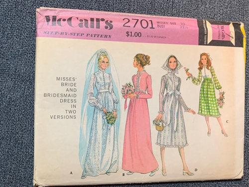 Vintage 1970 McCalls 2701 Bride Bridesmaid Dress Sewing Pattern Size 10 ...