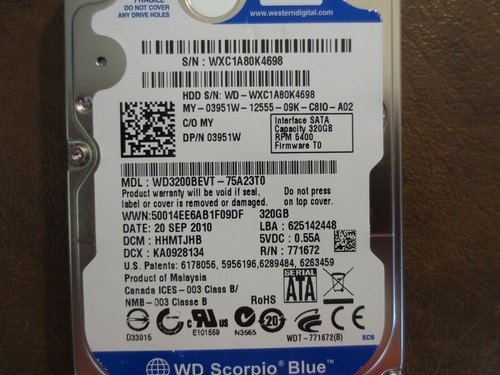 Western Digital WD3200BEVT-75A23T0 DCM:HHMTJHB 320gb 2.5" Sata HDD | eBay