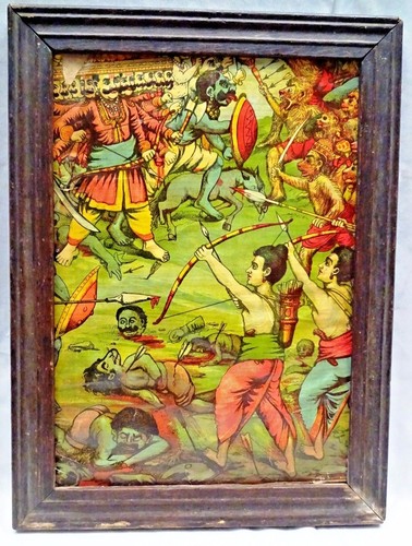 Vintage Lithograph Print Ramayana Battle Raja Ravi Varma Ravan Vadh Ram ...