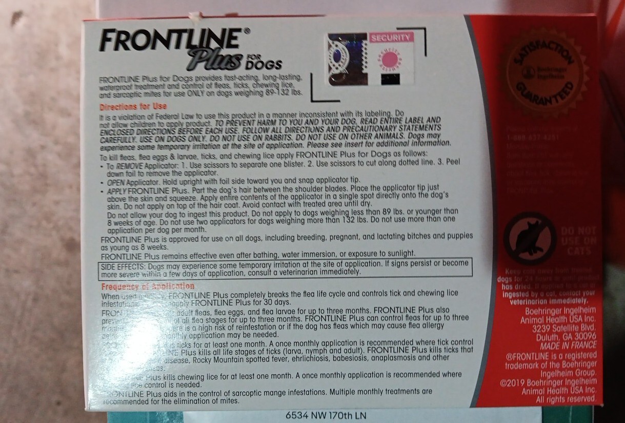 FRONTLINE Plus 3 Doses Flea and Tick Treatment for Extra Large 89 to ...