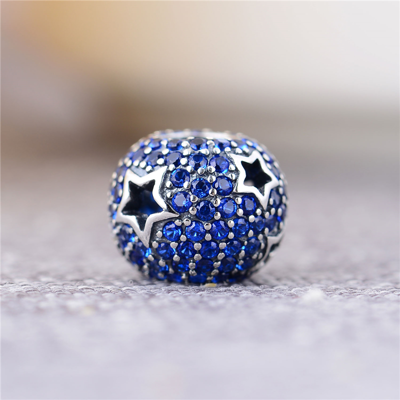 Blue Pave Stars Charm - European Silver Charm Bead - Birthday Gift ...