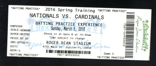 2016 St Louis Cardinals Spring Training Batting Practice Ticket vs ...