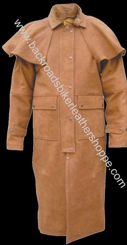 MENS BROWN LEATHER BIKER DUSTER TRENCH COAT JACKET | eBay