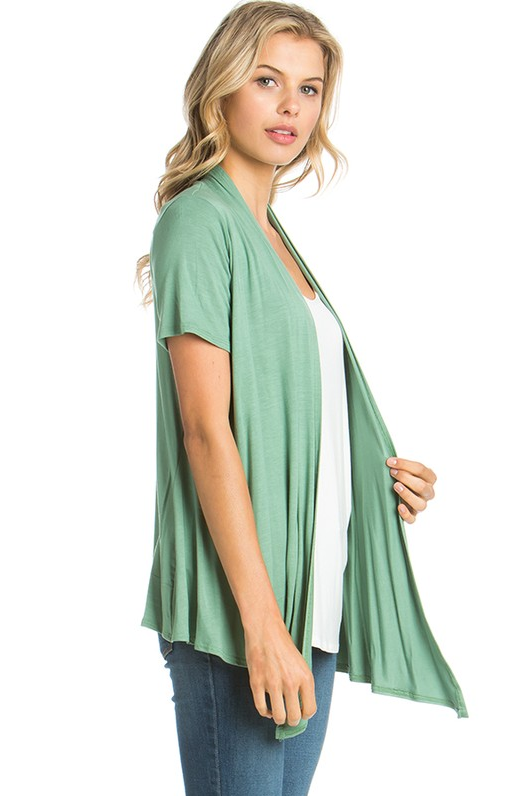 Women's Solid Short Sleeve Cardigan Open Front Wrap Vest Top Plus USA ...