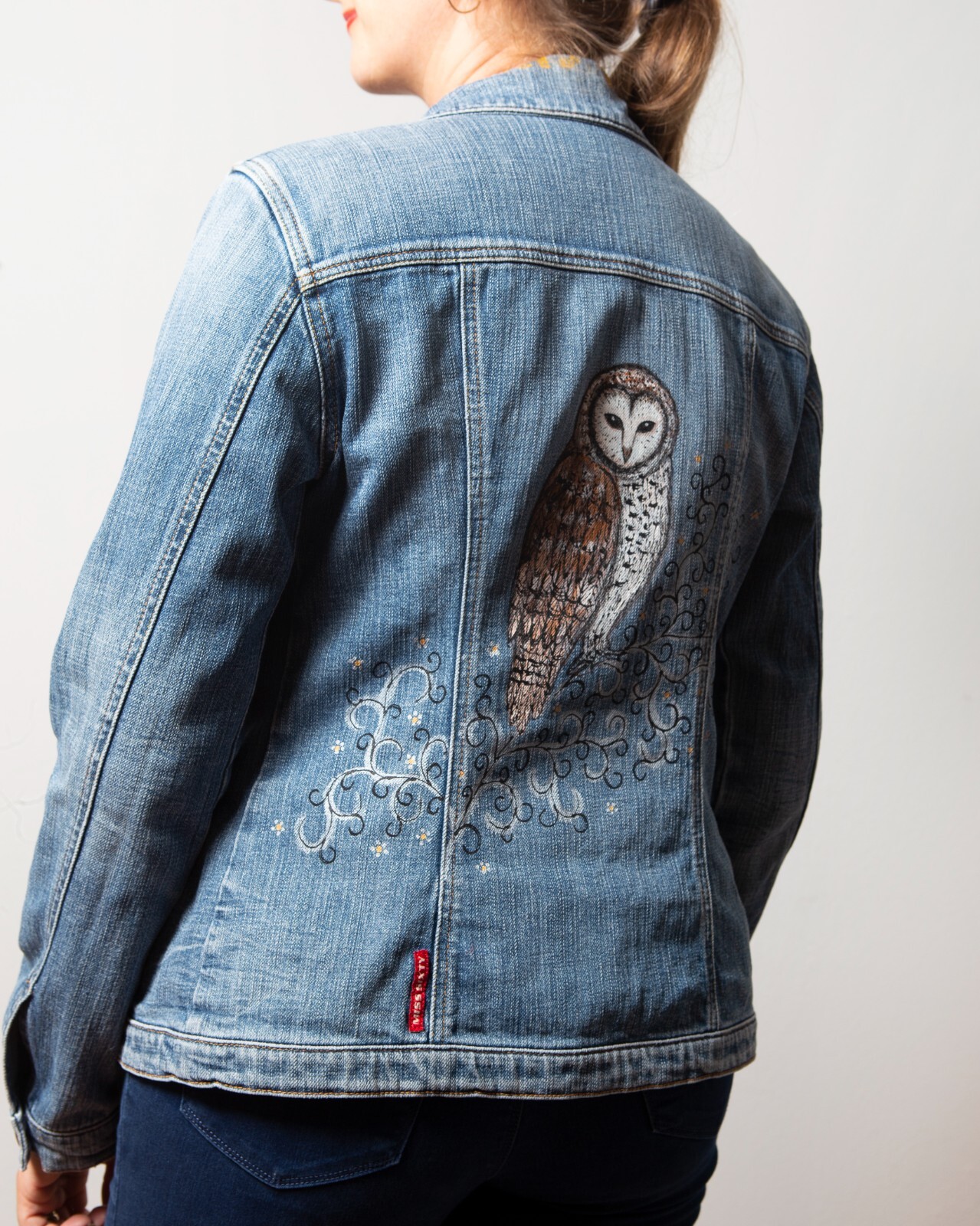 Barn Owl Hand Painted Denim Jacket Fitted Denim Jacke… - Gem