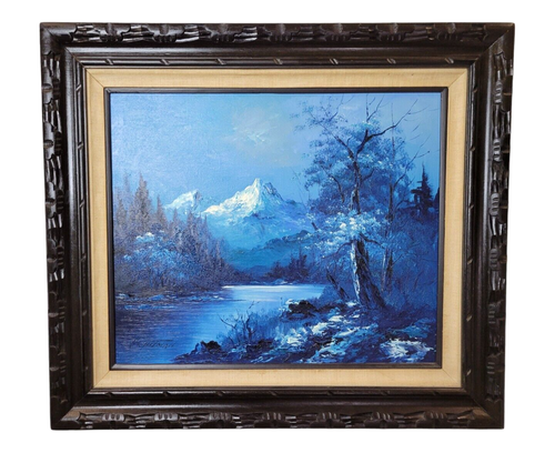 Signed Original G.Whitman Snow Cap Mountain Blue River Landscape Oil on ...