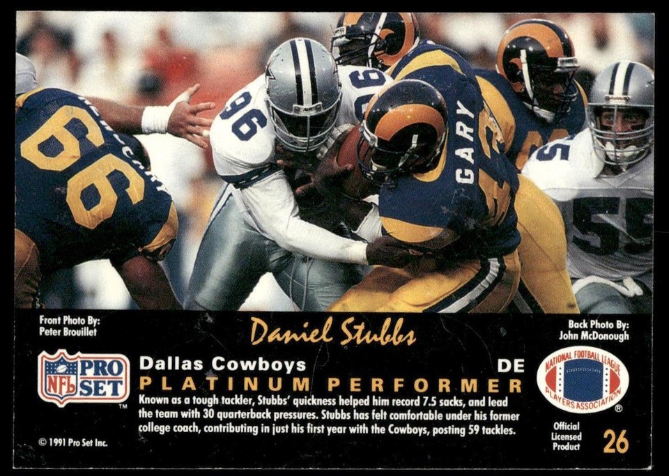 1991 Pro Set Platinum #26 Daniel Stubbs Dallas Cowboys | eBay