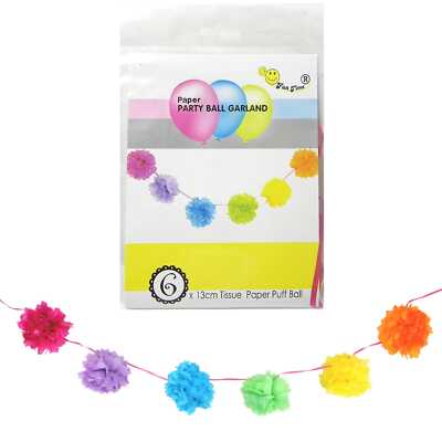 Rainbow Puff Ball Paper Garland Banner Party Decoration 12cm Puff Balls ...