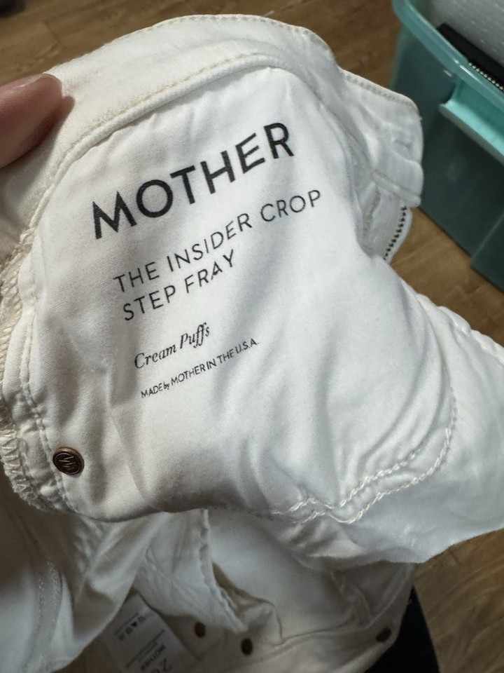 MOTHER Jeans Women’s Sz 28 The Insider Crop Step Fray Cream Puff Raw ...