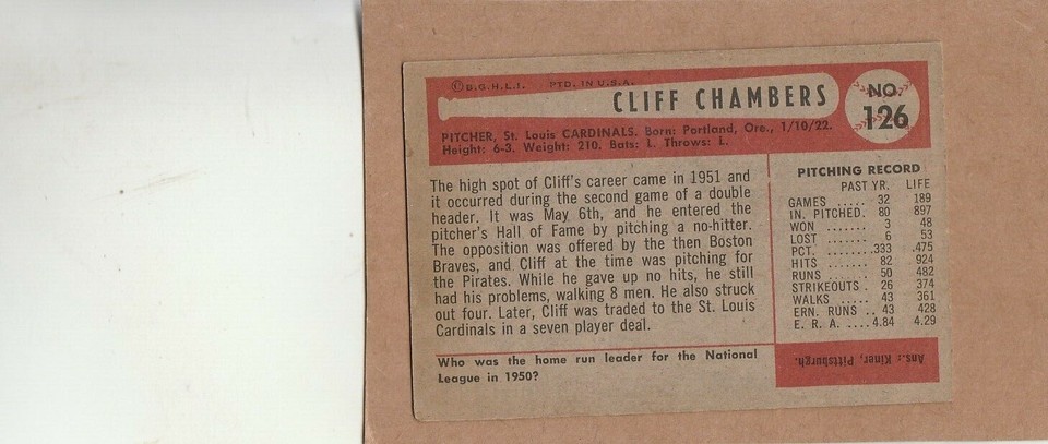 1954 Bowman baseball # 126 Cliff Chambers | eBay