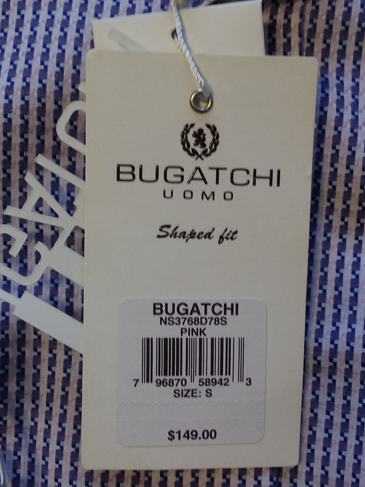 Bugatchi Uomo Men Dress Shirt Size M (14.5-35) Slim Fit Pink Dot ...