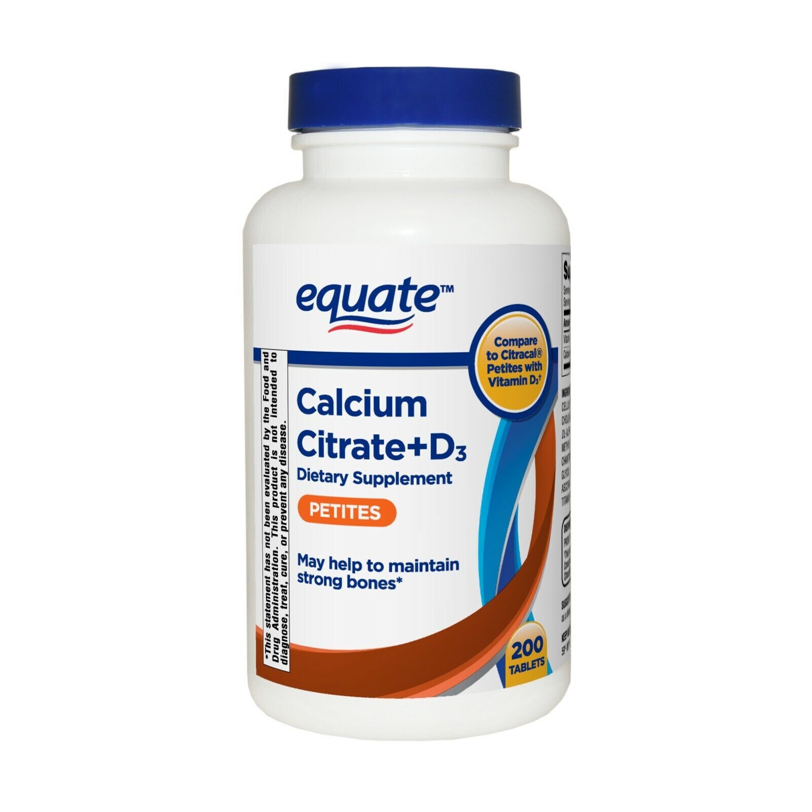 Equate Calcium Citrate and D3 Petites Dietary Supplement 200 Tablets ...