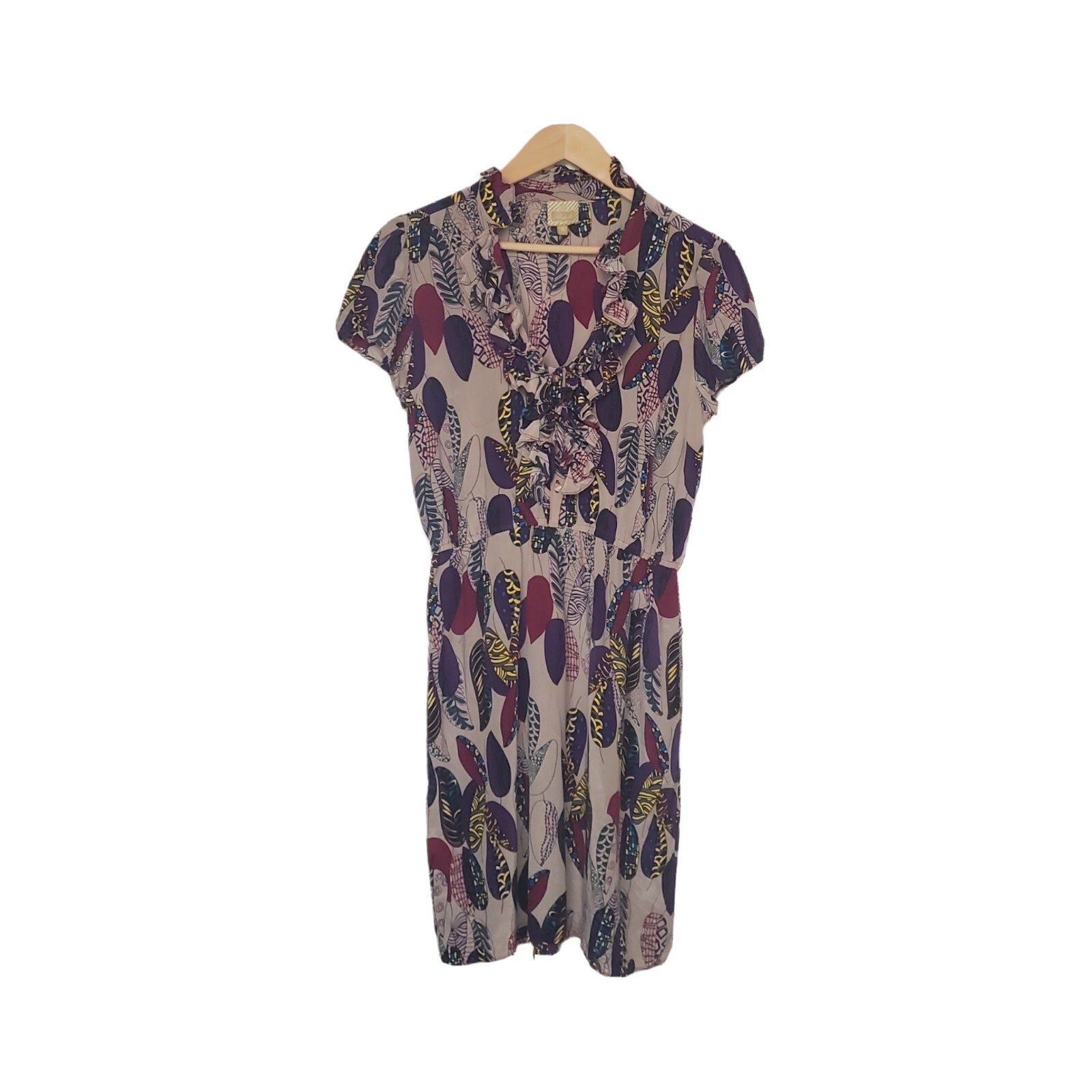 Postella Anthropologie Sz S Silk Cowboy Midi Leaf Print Dress | eBay