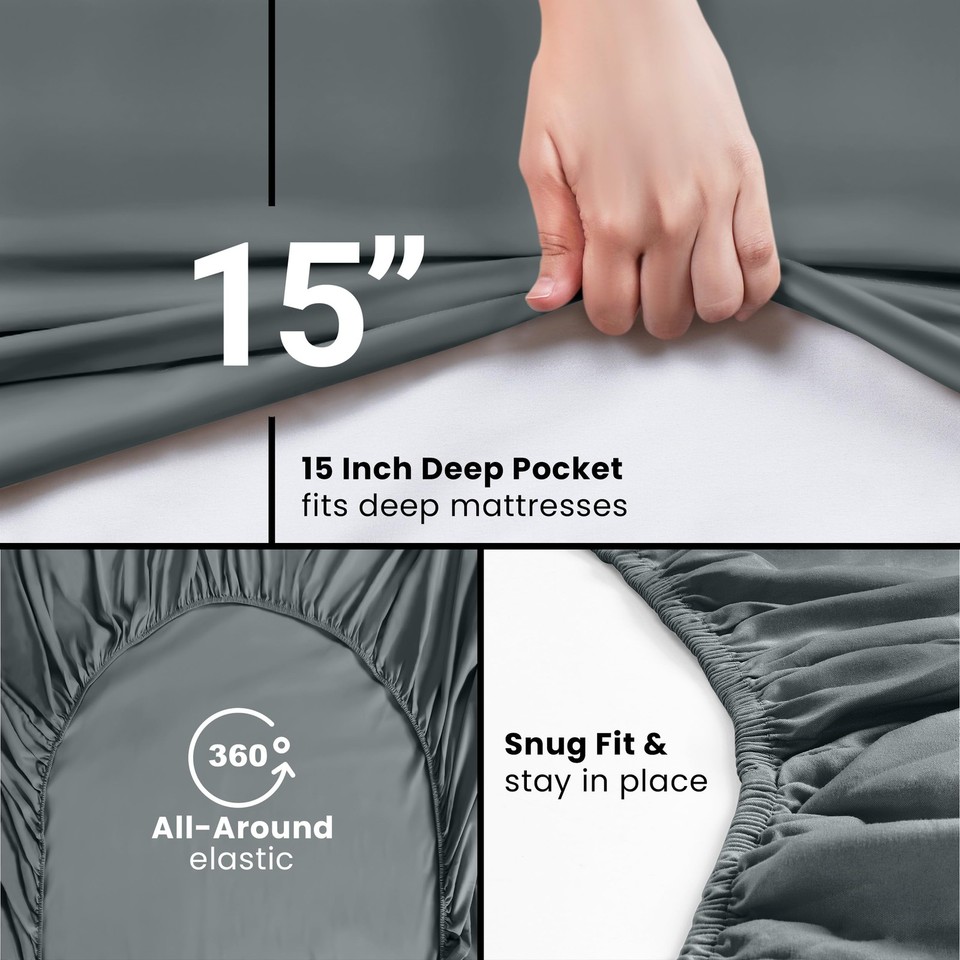 Cal King Fitted Sheet - Bottom Sheet - Deep Pocket - Soft Microfiber ...