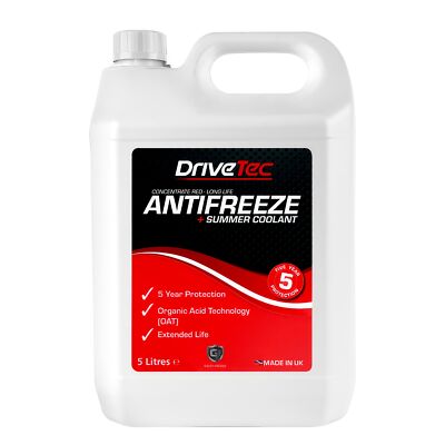 DriveTec Red Antifreeze Coolant 5L 5 Litre Concentrated Diesel & Petrol ...