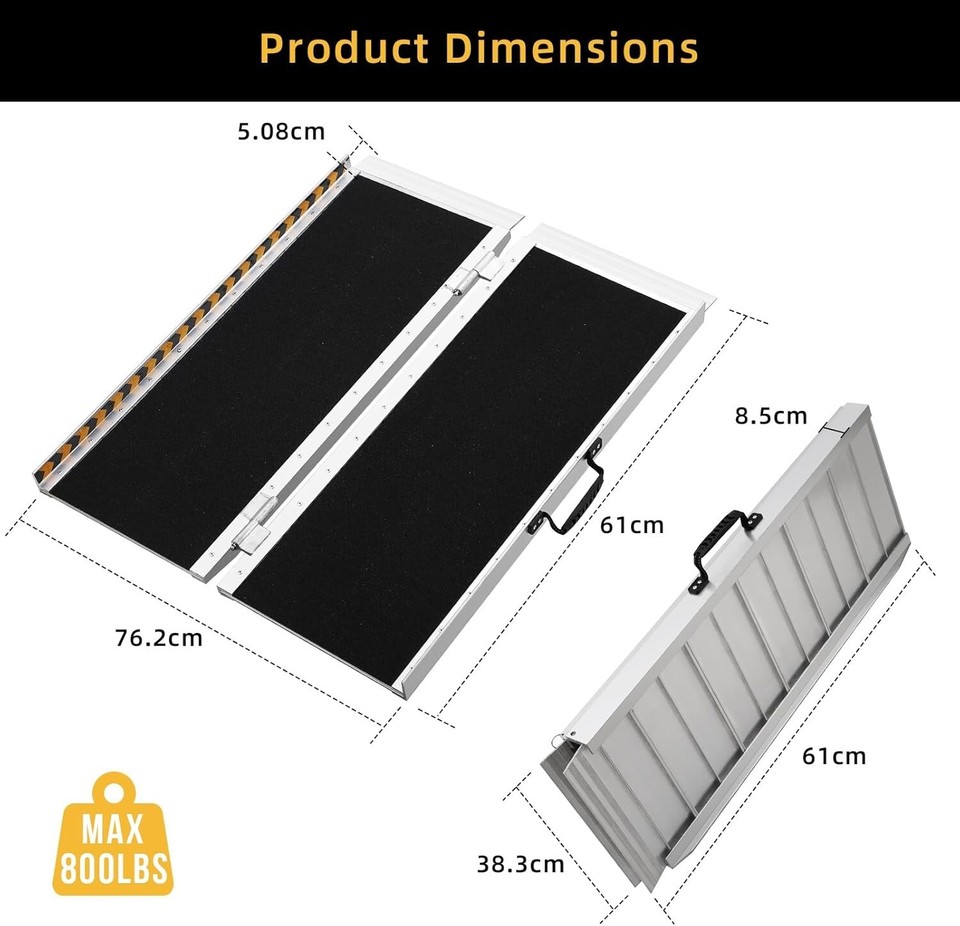 2FT Portable Wheelchair Ramp Non-Slip Aluminum Folding Handicap Ramp Up ...