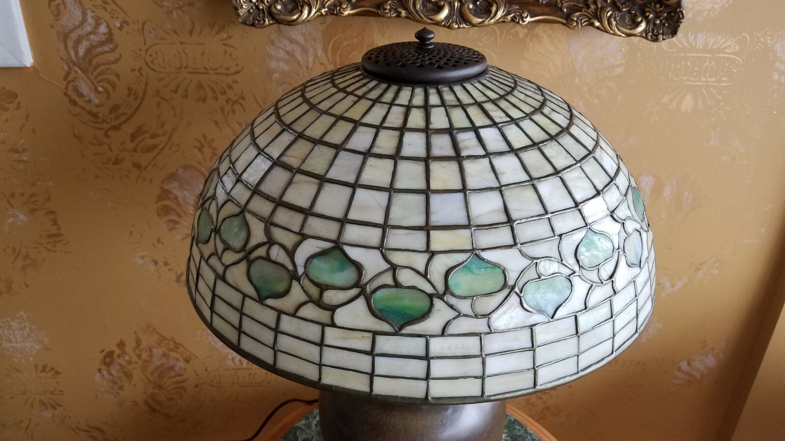 Tiffany Studios Leaded Slag Glass Acorn Shade, Rookwood Pottery Lamp ...