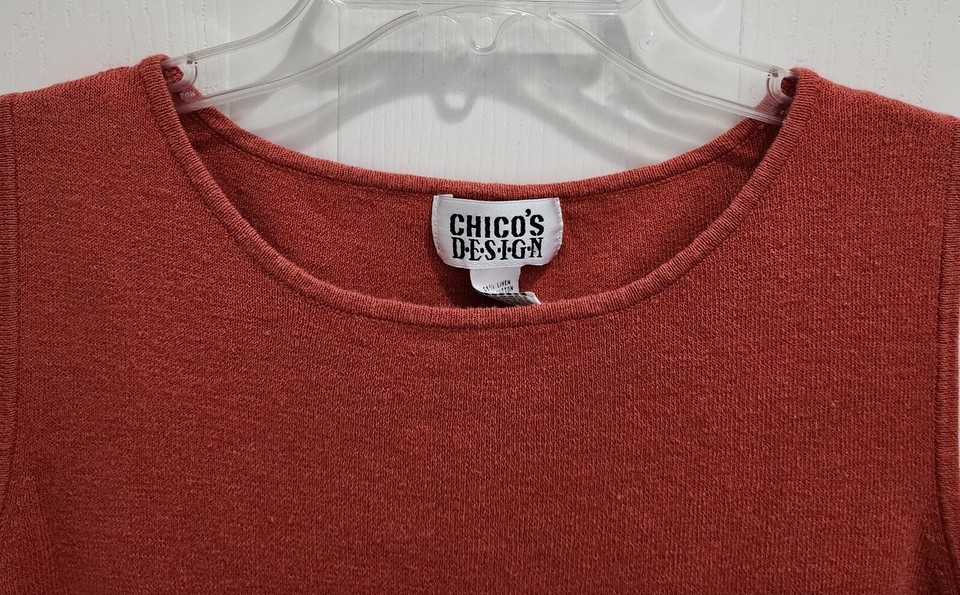 Chico's Design Women's Sleeveless Knit Top Linen Blend Coral Orange Sz ...
