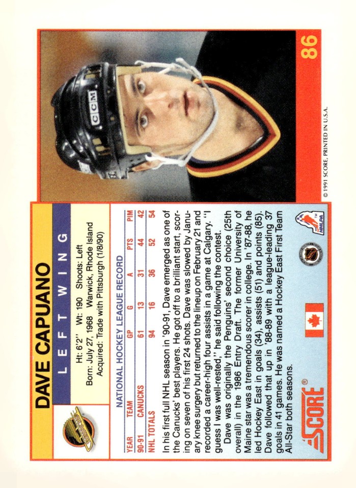 1991 Score Canadian Bilingual #86 Dave Capuano Near mint or better | eBay