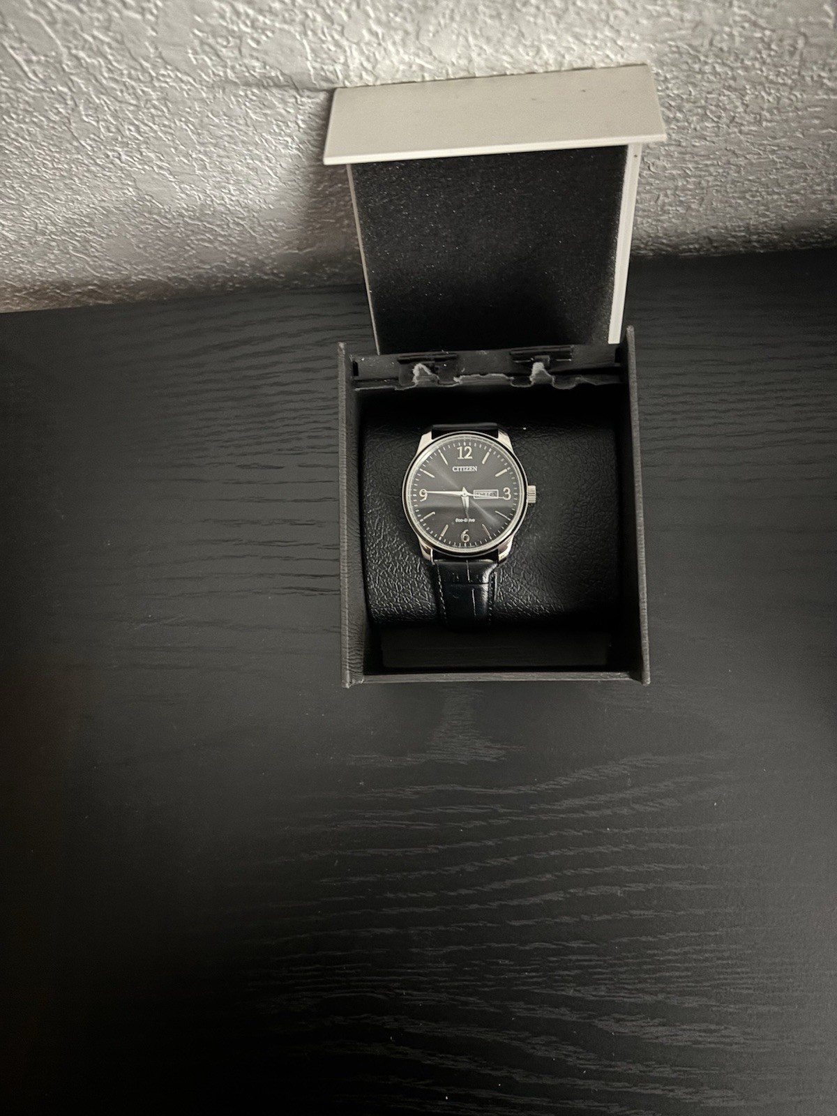 Citizen Eco-Drive Men's Day/Date Black Dial Black Leather Strap Silver ...