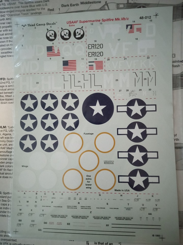 Third Group 1/48 Decals 48-012 USAAF Spitfires V Supermarine Spitfire ...