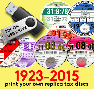 REPRODUCTION REPLICA ROAD TAX DISC All years | Print own | PDF USB ...
