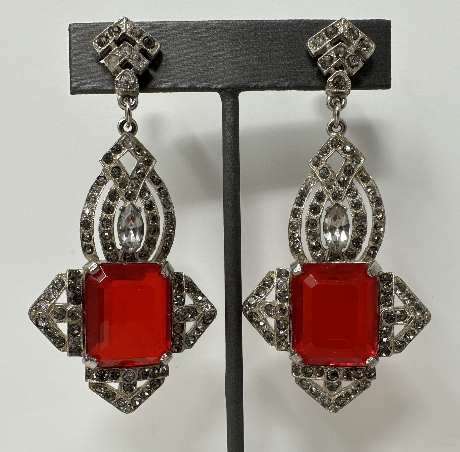 Rare Vintage Long Art Deco Paste Red Castlecliff Scre… - Gem