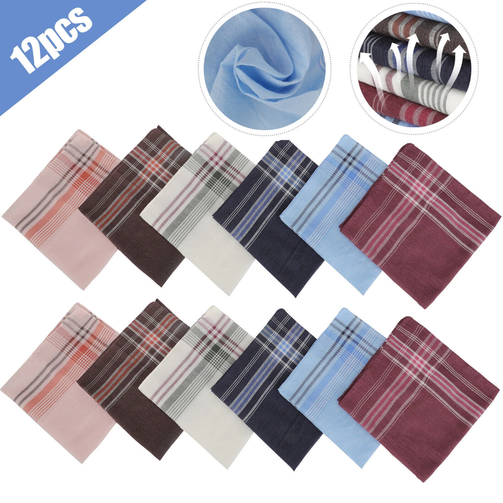 12Pcs Men Handkerchiefs Classic Hankies Cotton Hanky Pocket Square ...