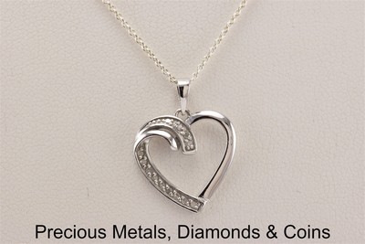 Sterling Silver 18mm x 18mm Diamond Accented Wispy Heart Pendant 19 ...