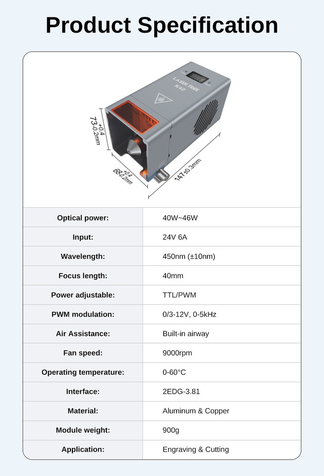LASER TREE 40W Optical Power Laser Cutting Module Kit K40 Laser ...