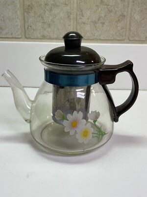 Vintage KJF Daisy Direct Heat Glass Tea/Coffee Pot w/Infuser | eBay