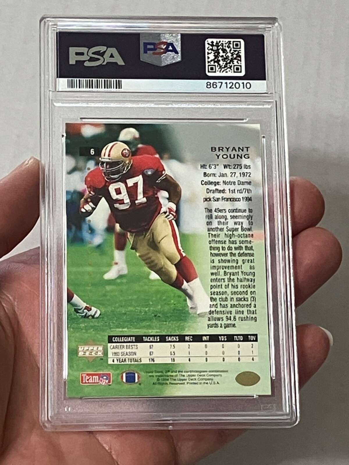 1994 SP #6 Bryant Young Foil RC Rookie PSA 10 HOF Set Registry 49ers ...