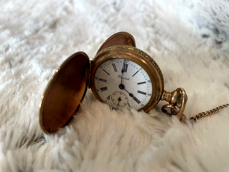 ANTIQUE 14K GOLD plated case with Bondale Pocket Watch. engraved. 1920s ...