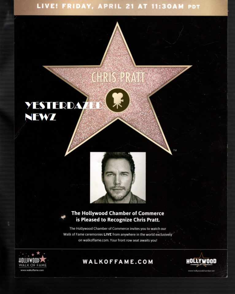 2017 Print ad for Congrats to Chris Pratt for star on Hollywood Walk of ...