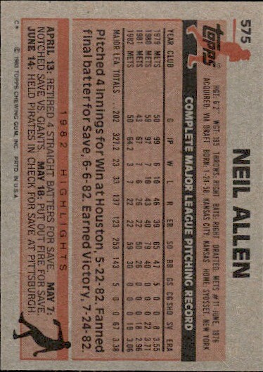 1983 Topps #575 Neil Allen New York Mets Baseball | eBay