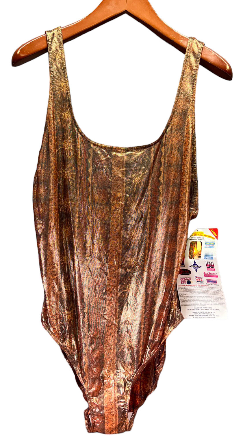 TAN THROUGH One Piece Swimsuit Brown Sun Pattern Women’s Sz 18 SPF 10 # ...
