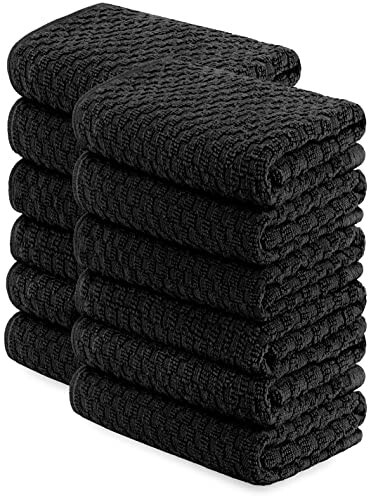 Kitchen Dish Towels Black, 100% Cotton Waffle Weave 15x26, 12 pc Terry ...