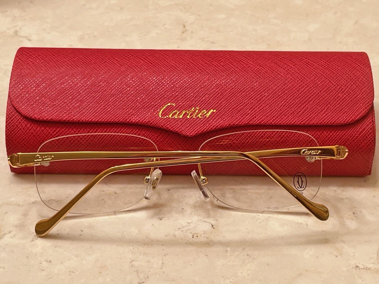Cartier Panthere Eyeglasses Gold Rimless Optical Frames Rectangle Shape ...