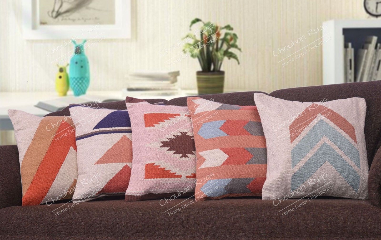 Handwoven Cotton Cut Shuttle Pillow Cases 5 Set of 45 cm Cotton Throw ...