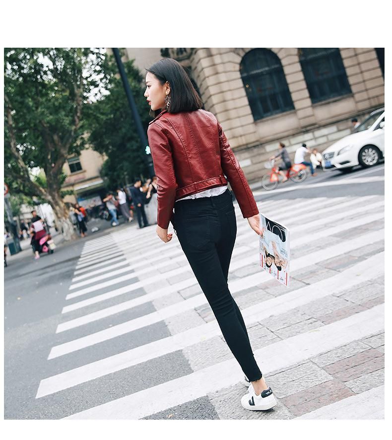 Pu Jacket Women Fashion Bright Motorcycle Biker Coat Short Faux Leather ...