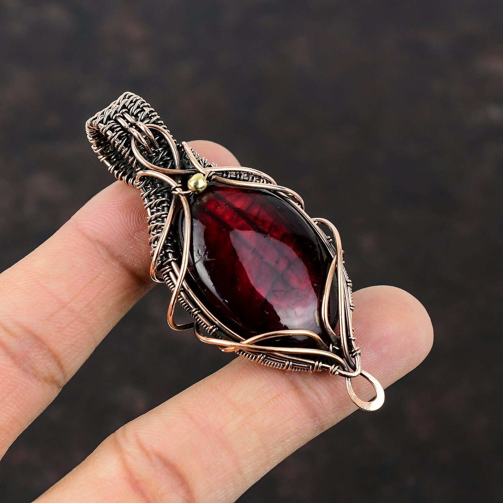 Red Fire Labradorite Pendant Copper Wire- Made by Real Witches in North ...