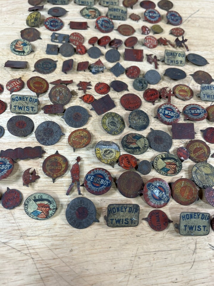 RARE Estate Fresh Antique Lot Of 120 Tin Metal Tobacco Tags/Plugs ...