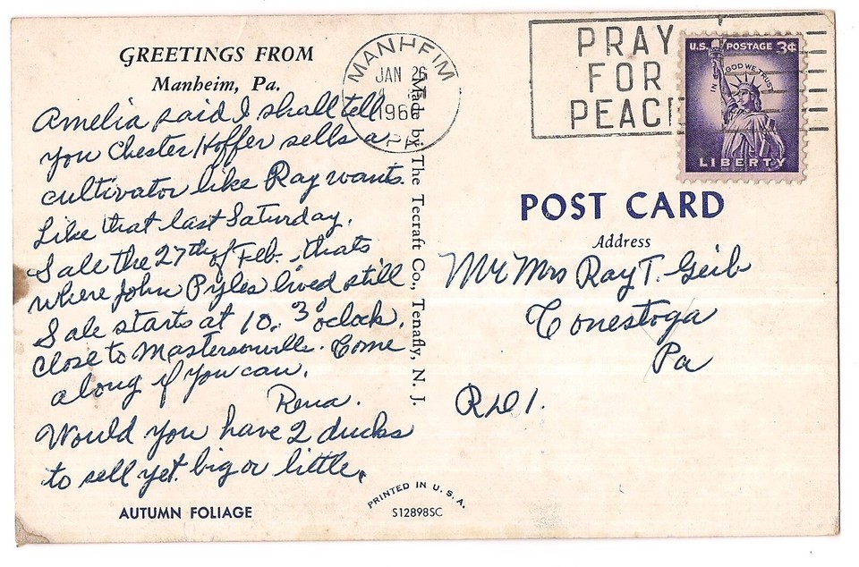 AUTUMN FOLIAGE Fall Greetings From Manheim PA Postcard Lancaster County ...