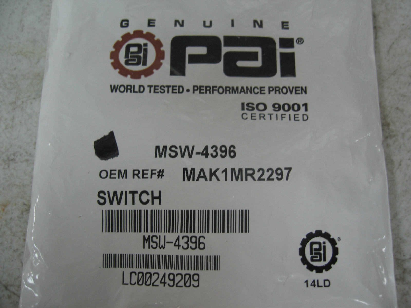 Reverse Back Up Light Switch. PAI # MSW-4396 Ref.# Fuller 22940 Mack ...