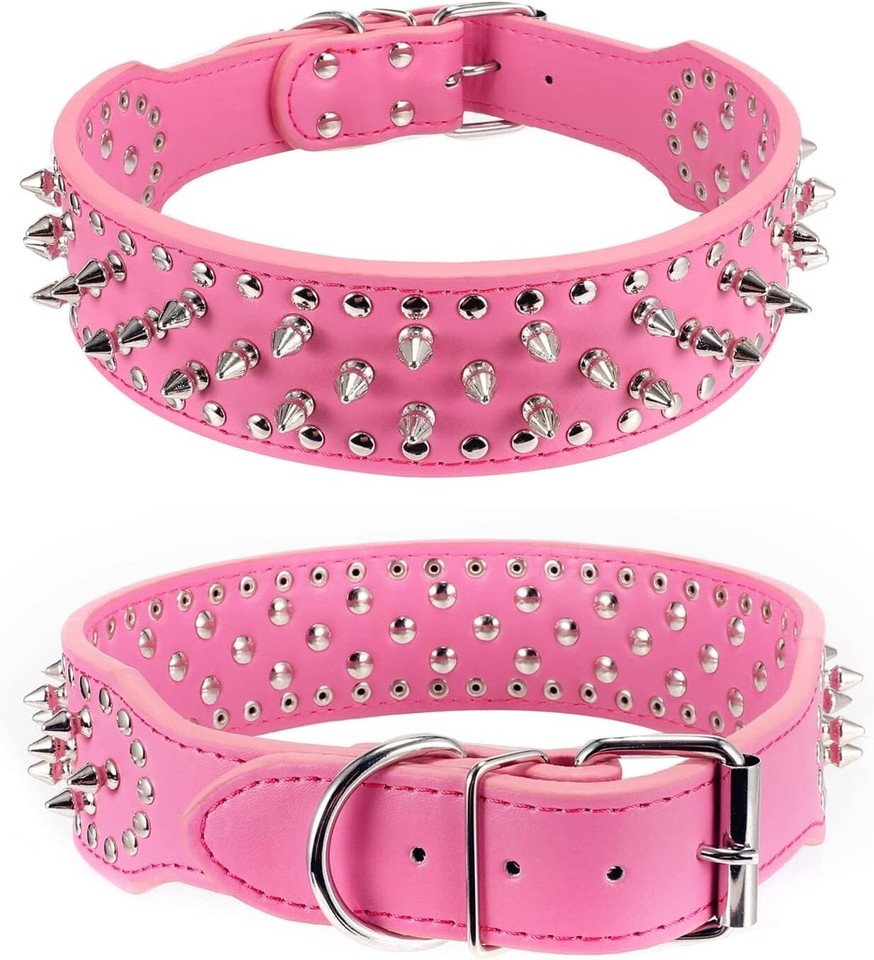 Spiked Studded Leather Dog Collar Rivets Pet Small Large Cat Pit Bull ...